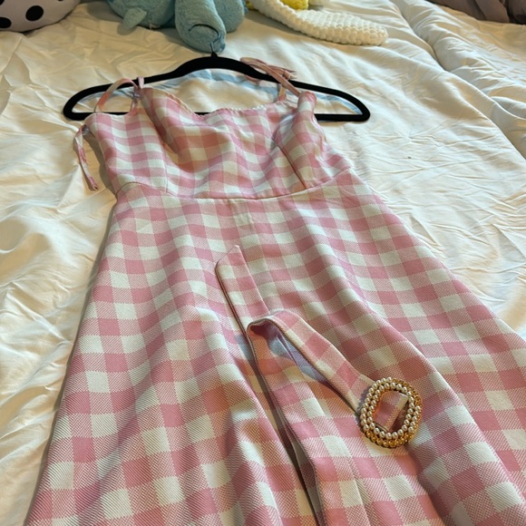 Dresses | Barbie Pink Checkered Dress From Movie With Belt | Poshmark